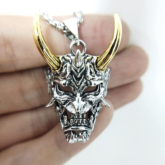 Accessories | Horned Demon Mask Pendant Stainless Steel Chain Necklace ...